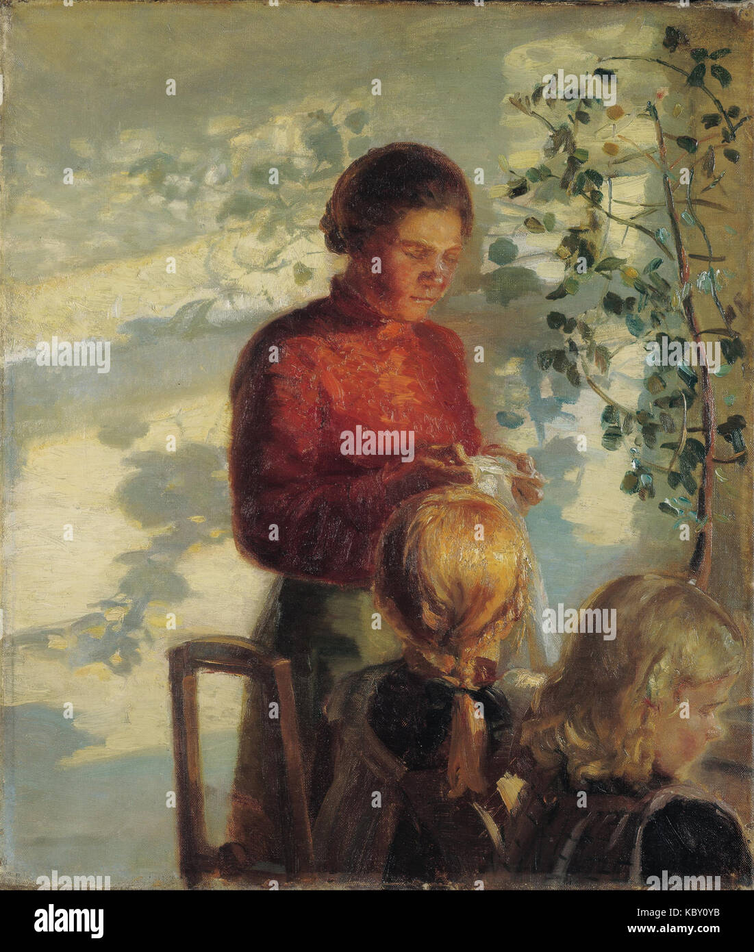 Anna Ancher Two little girls being taught how to sew Stock Photo - Alamy