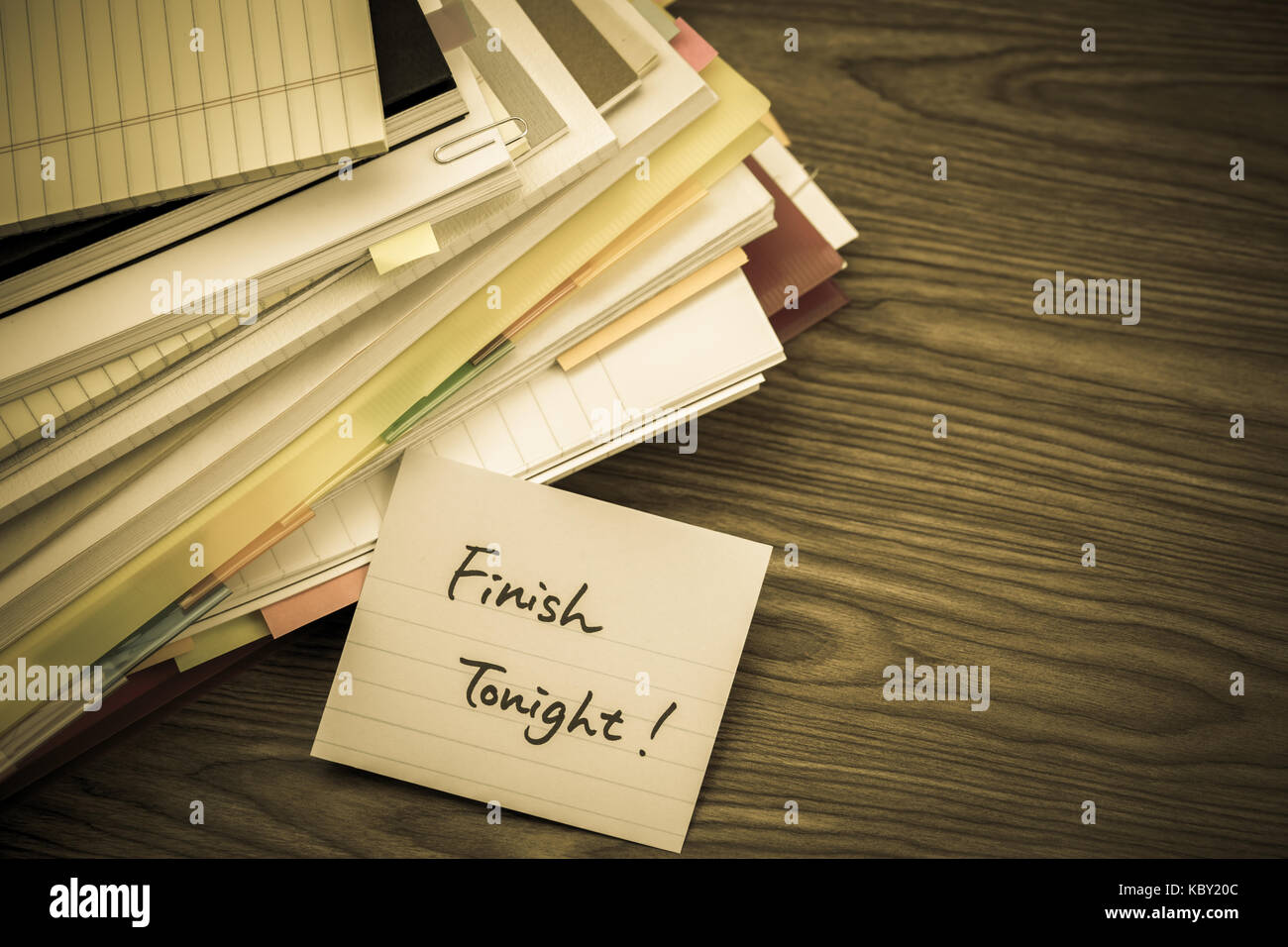 Finish Tonight; The Pile of Business Documents on the Desk Stock Photo ...