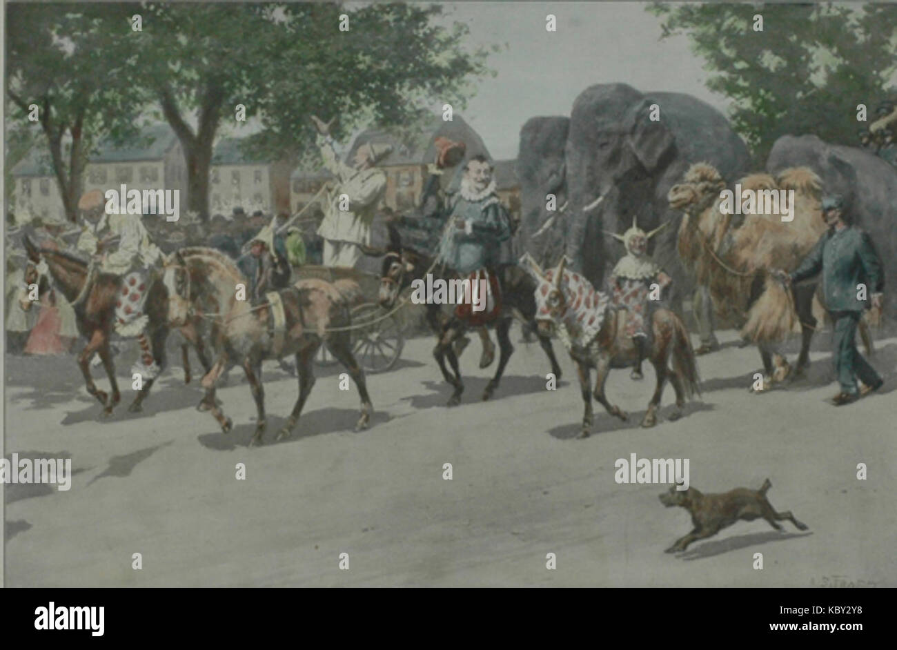 This image from 1900 depicts a circus parade, showcasing the grandeur ...