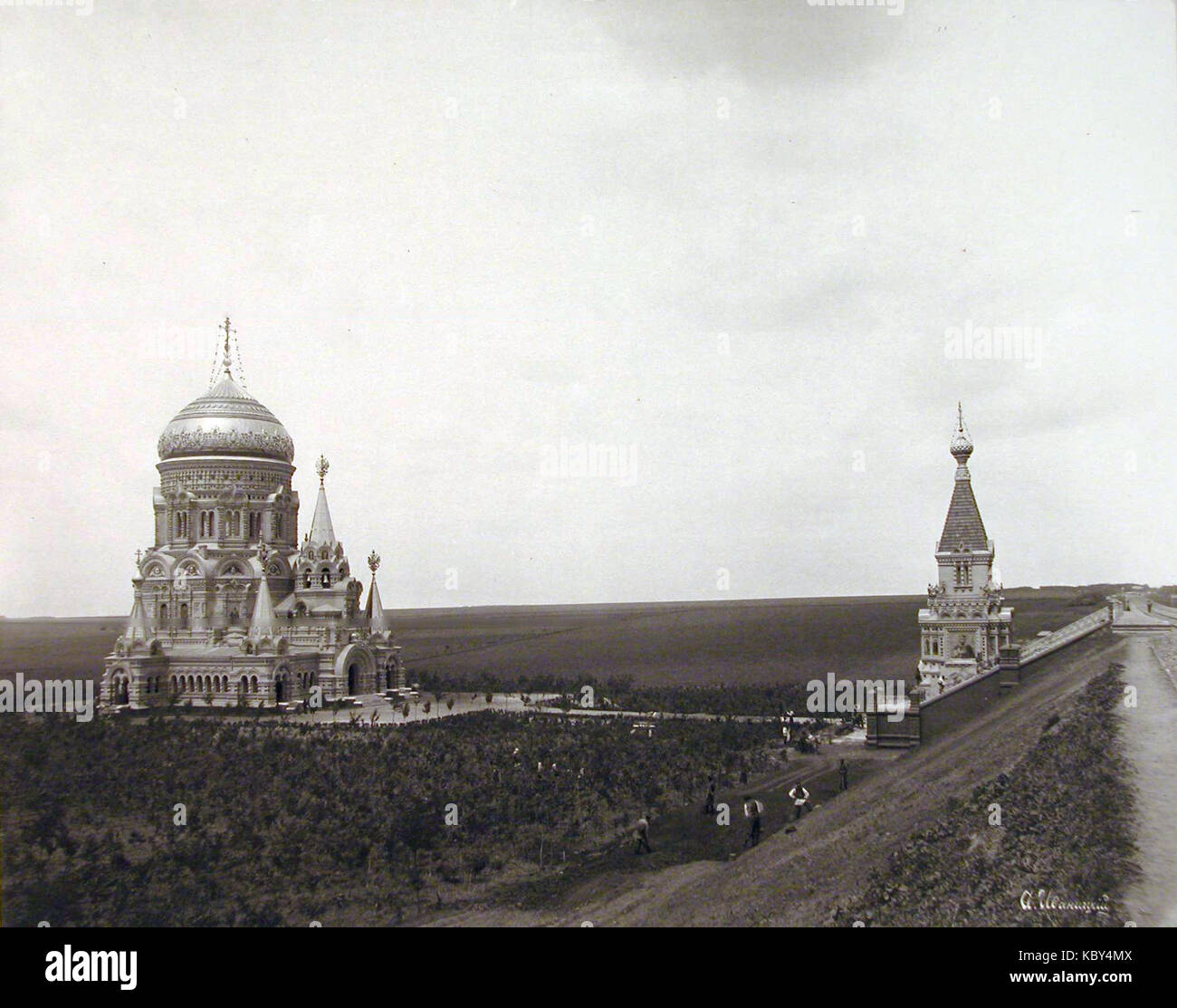 View of the Cathedral of Christ the Savior and the Chapel in Borki ...