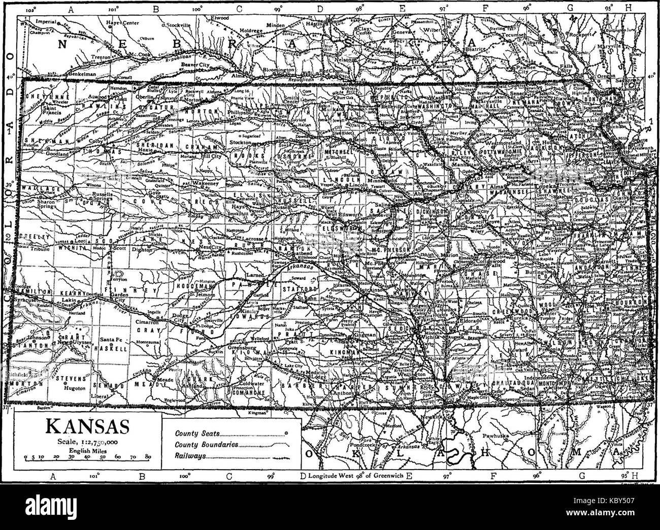 Old map of kansas Black and White Stock Photos & Images - Alamy