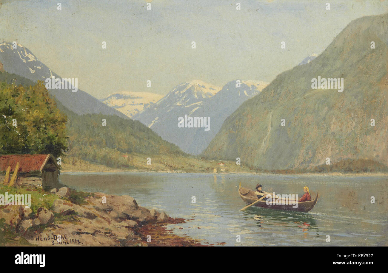 Hans Dahl Figures in a rowing boat on a fjord (1917 Stock Photo - Alamy
