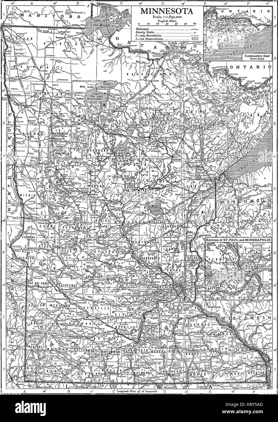 Old map of minnesota Black and White Stock Photos & Images - Alamy