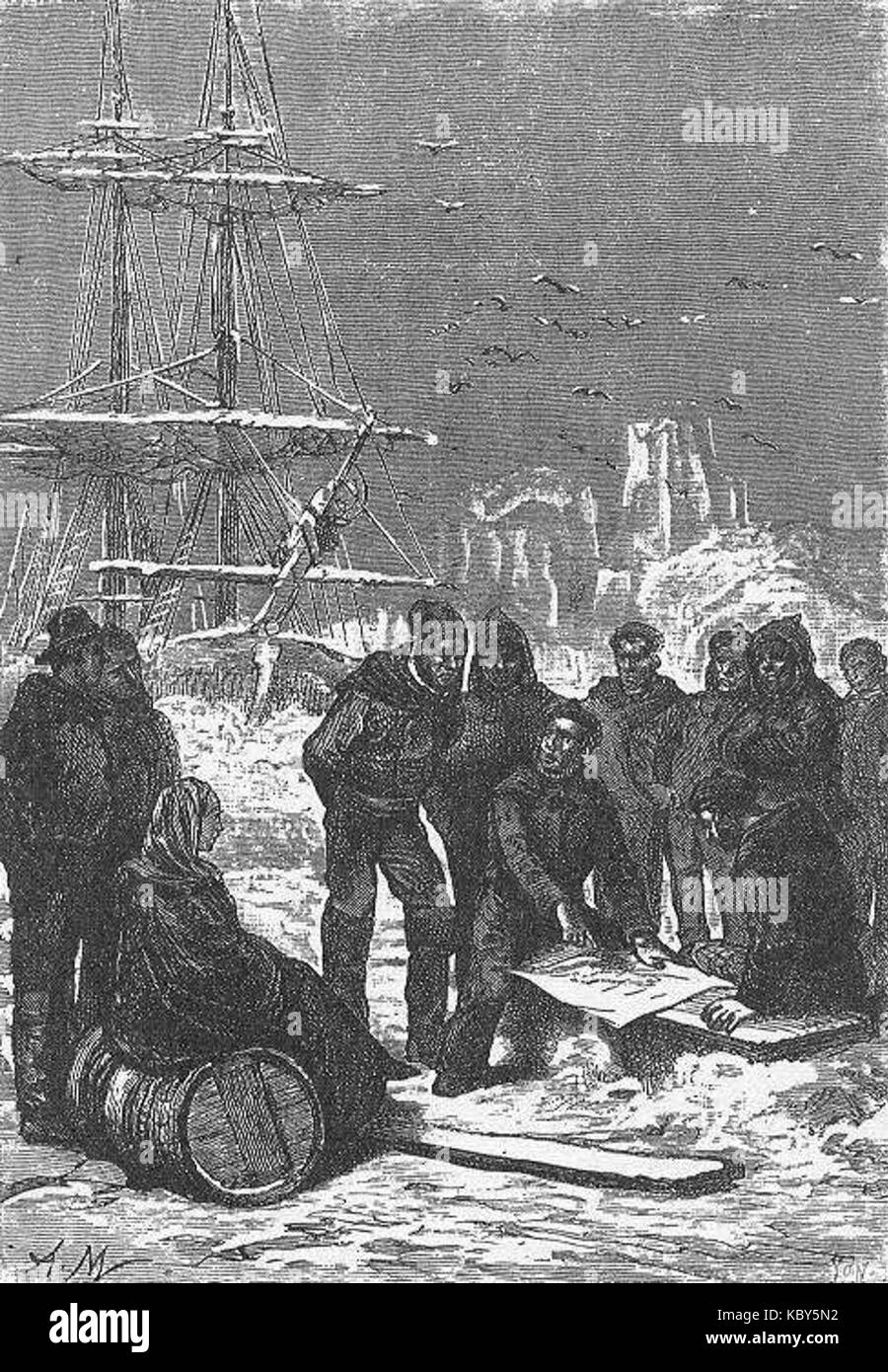 A depiction titled *A Winter Amid the Ice* by Adrien Marie, showcasing ...