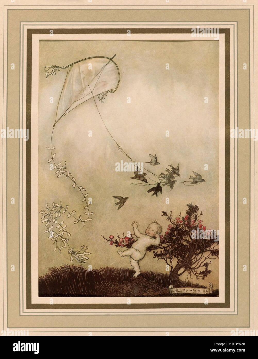 An illustration by Arthur Rackham from the book 'How to Fly a Kite ...