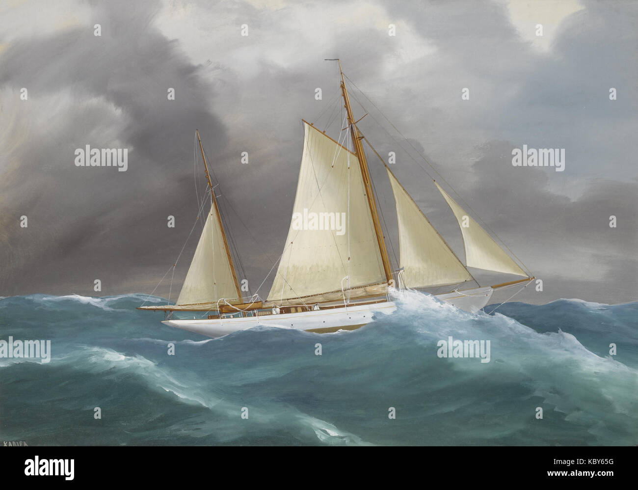 Antonio de Simone The racing ketch Xarifa in rough weather (1913 Stock ...