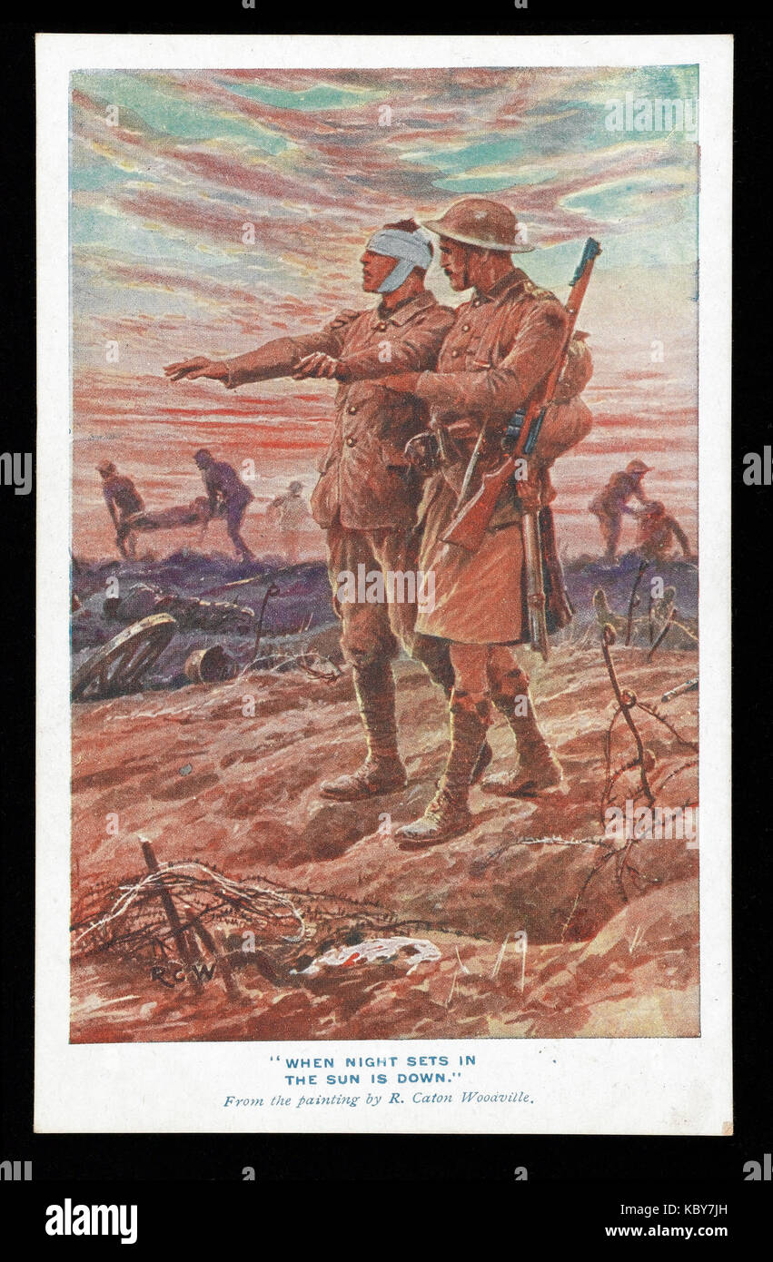 Postcard showing a soldier leading a blind soldier Wellcome L0040409 ...