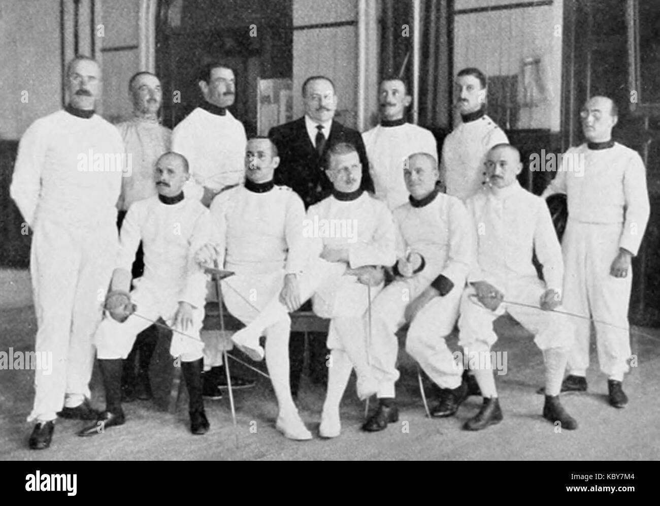 The Hungarian sabre team from 1912, likely participating in a fencing ...