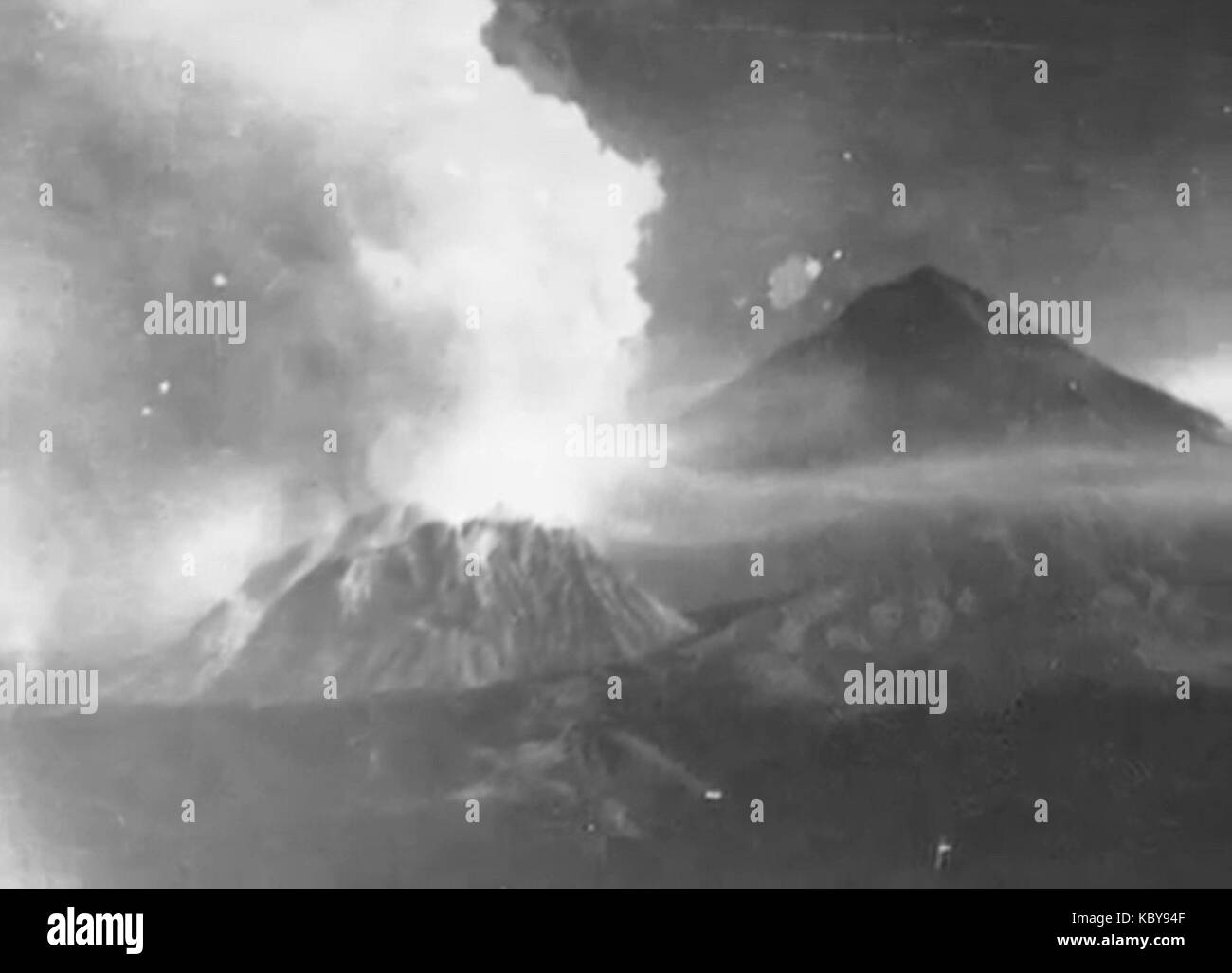 This image likely captures the eruption of Mount Santamaria in 1902, an ...
