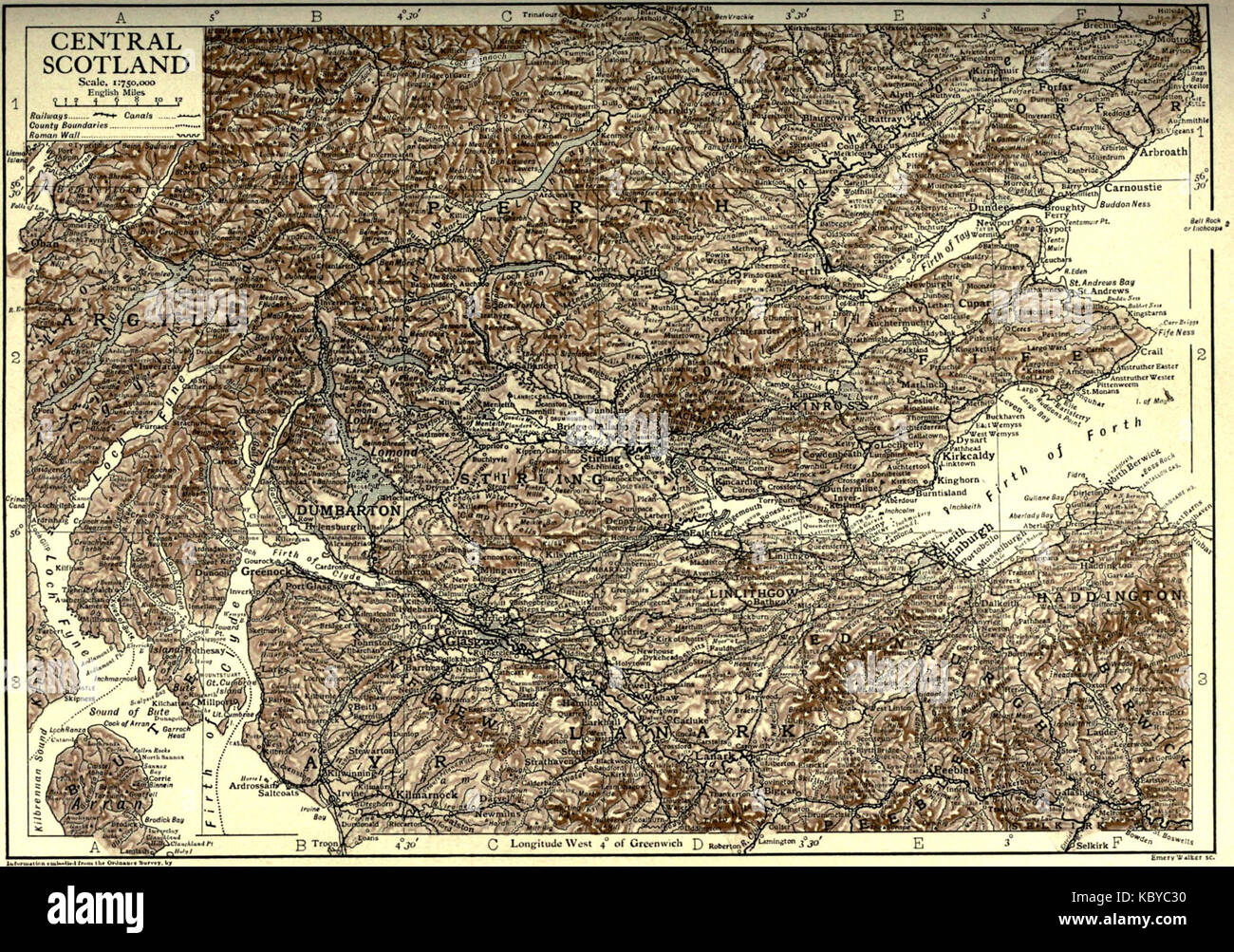 EB1911 Scotland map of central Scotland Stock Photo - Alamy