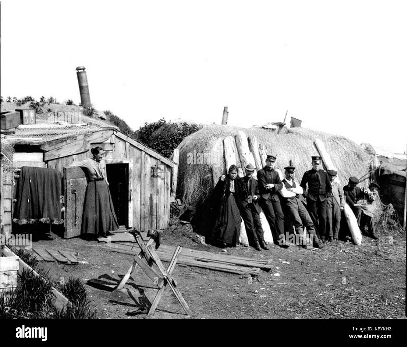 Native barabaras, or sod huts, Karluk, Kodiak Island, Alaska, June 1906 ...