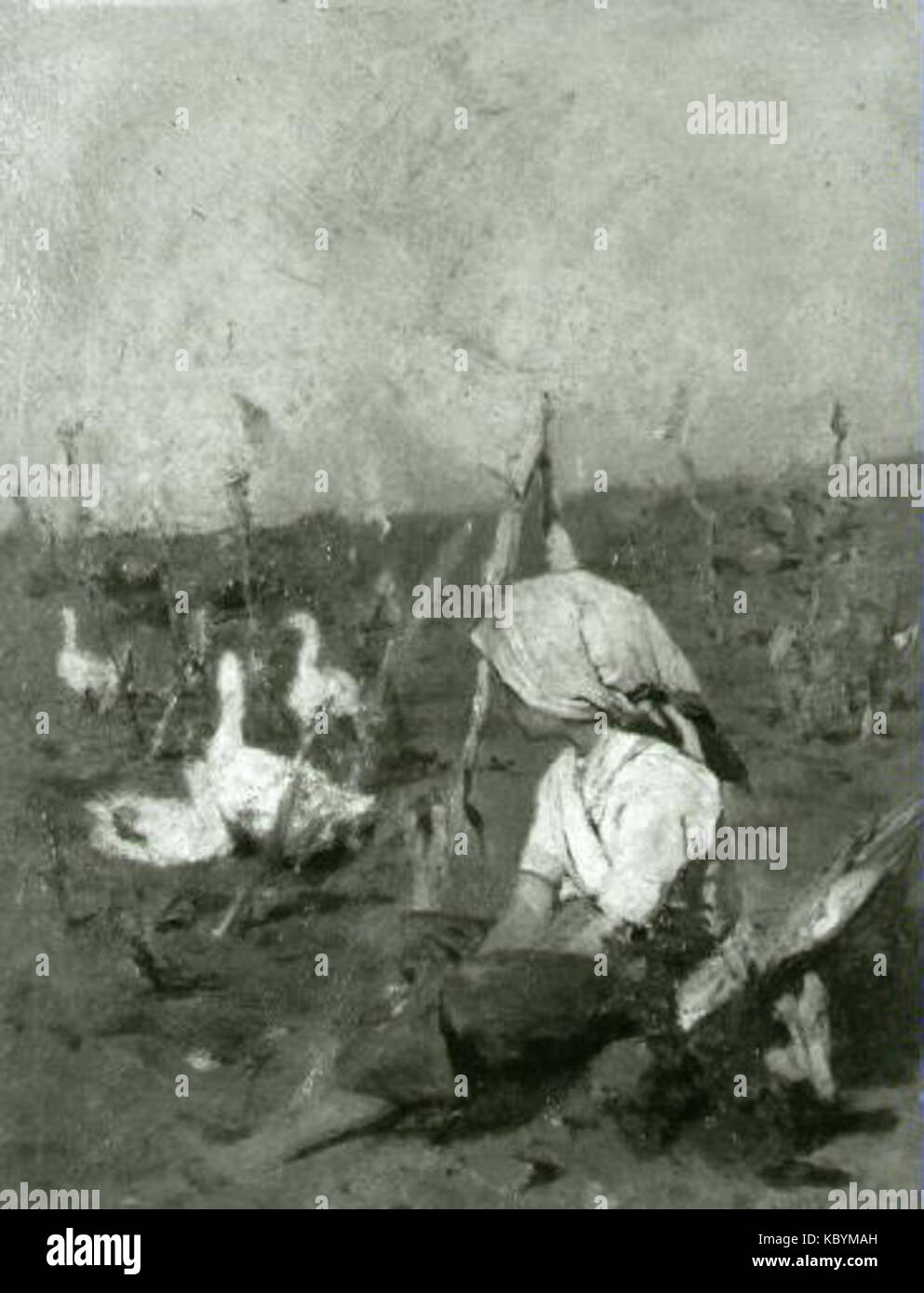 Painting by Franz Rumpler (1848-1922) titled 'Husopaska Devce s husou ...