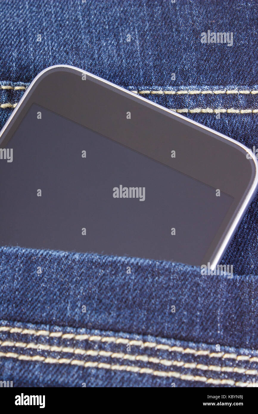 Mobile phone, smartphone with blank screen in pocket jeans Stock Photo ...