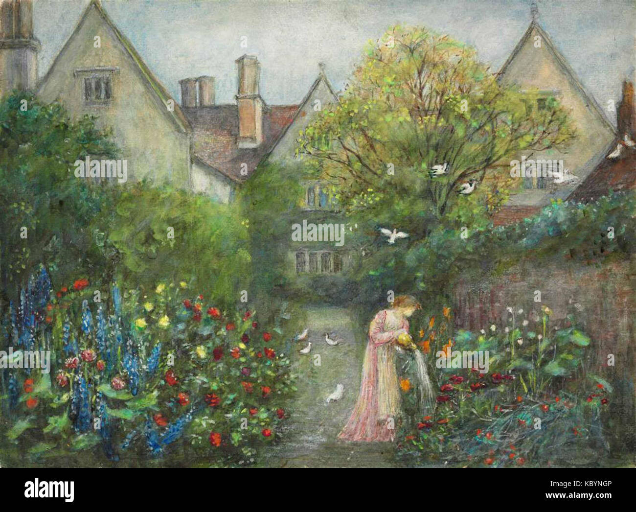This painting by Marie Spartali Stillman, titled *A Lady in the Garden ...