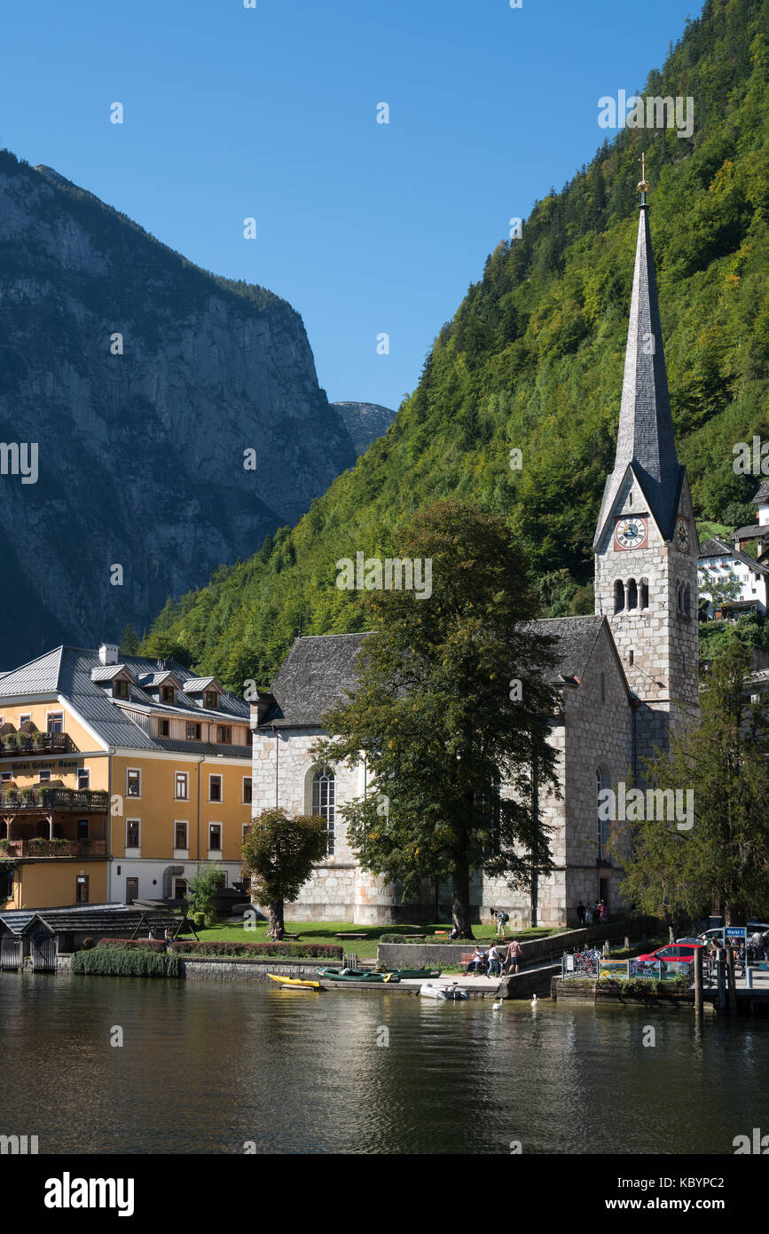 View of the Evangelical Parish Church in Hallstatt Stock Photo - Alamy