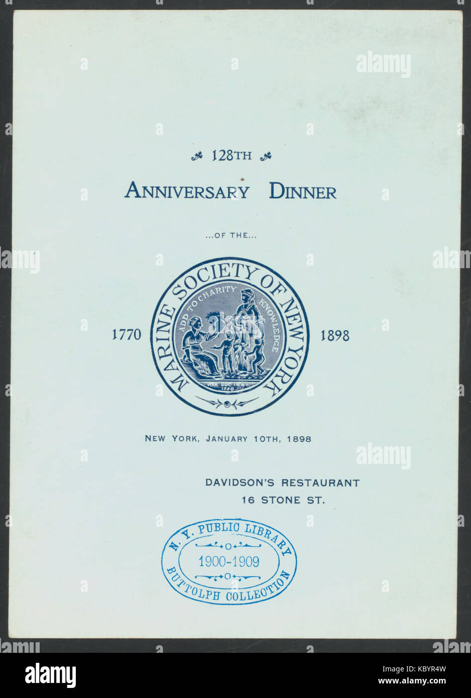 128TH ANNIVERSARY DINNER (held by) MARINE SOCIETY OF NY (at) DAVIDSON'S ...