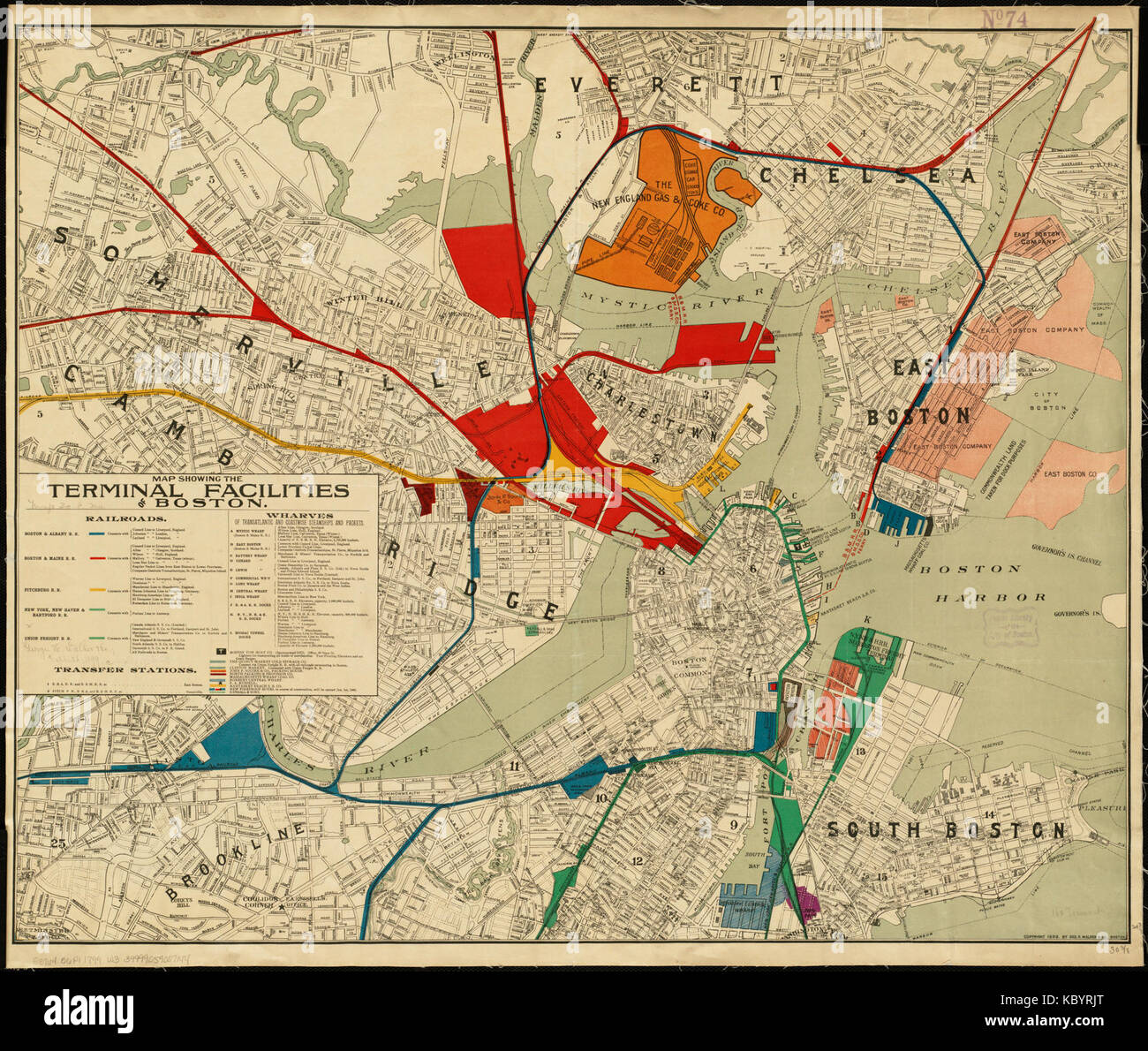 1899 Map showing the terminal facilities of Boston Stock Photo - Alamy