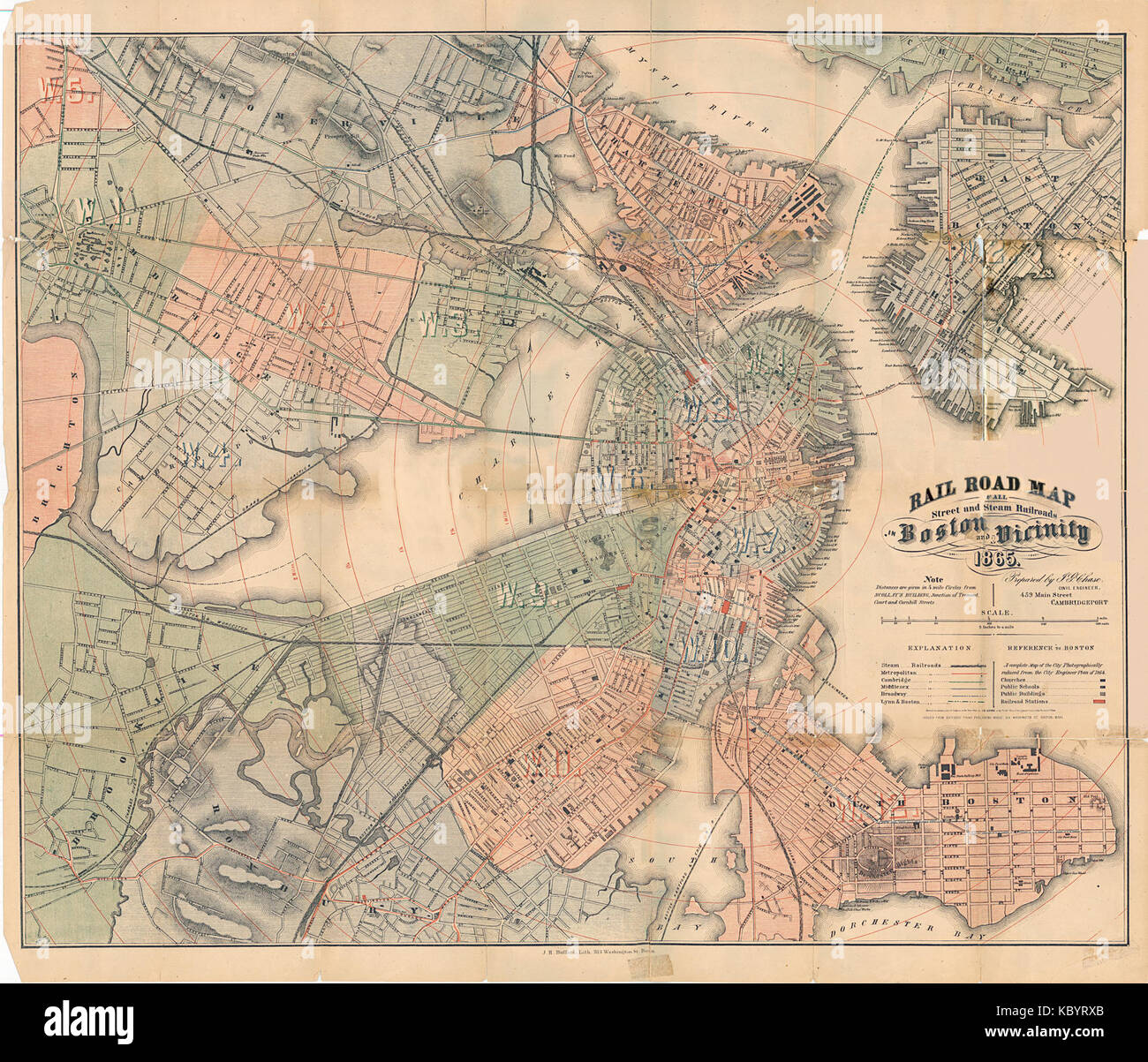 1865 Boston railroads map Stock Photo - Alamy