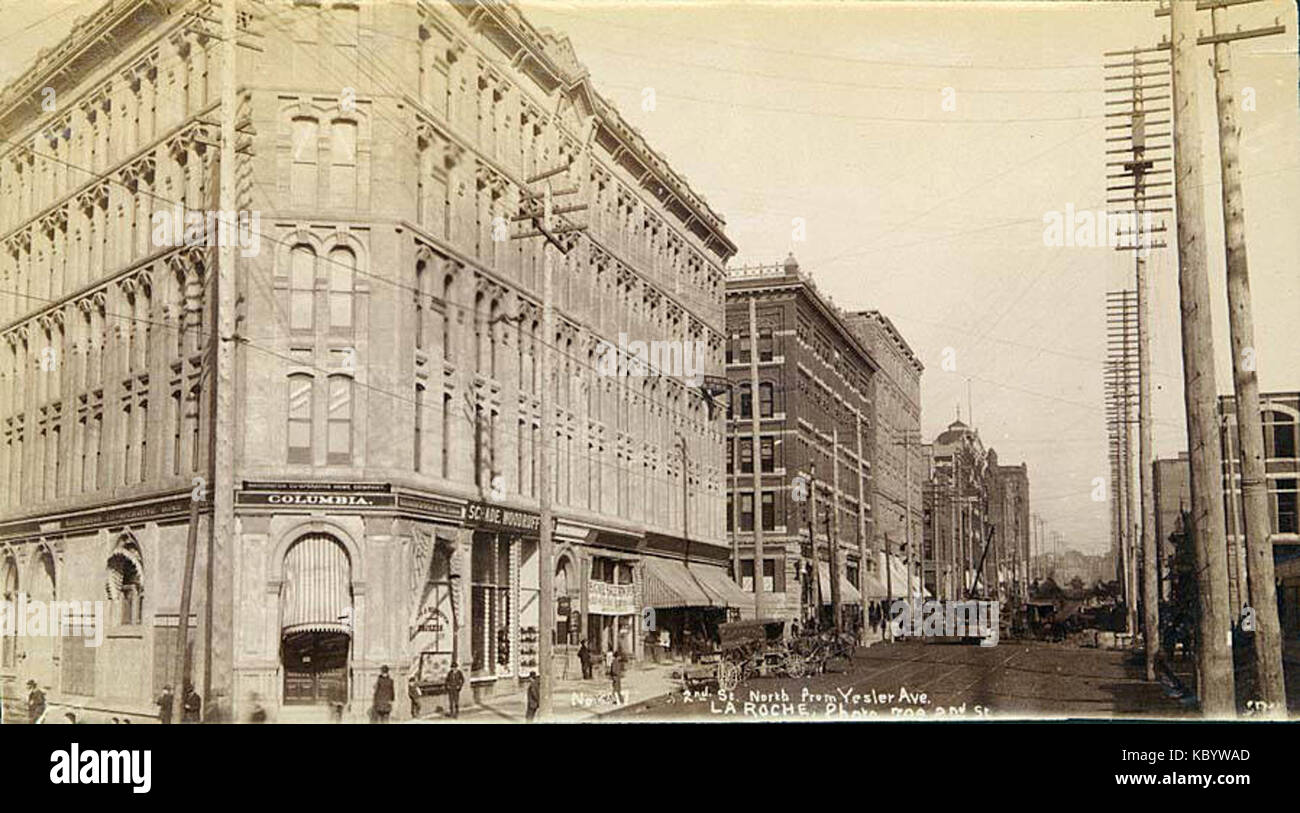 A historical photograph of 2nd Avenue from Yesler Way in Seattle ...