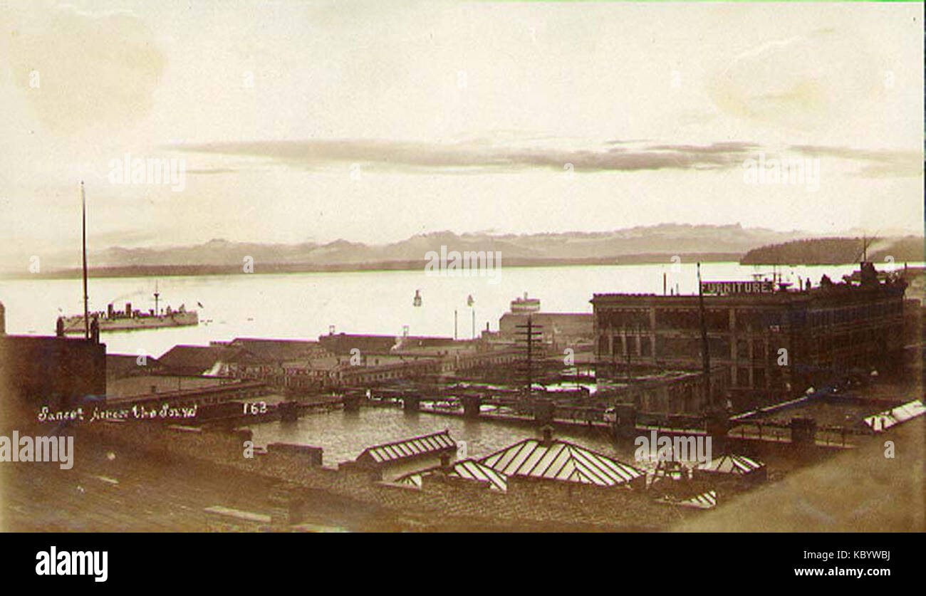 Seattle waterfront and Puget Sound taken from near 1st Ave and Columbia ...