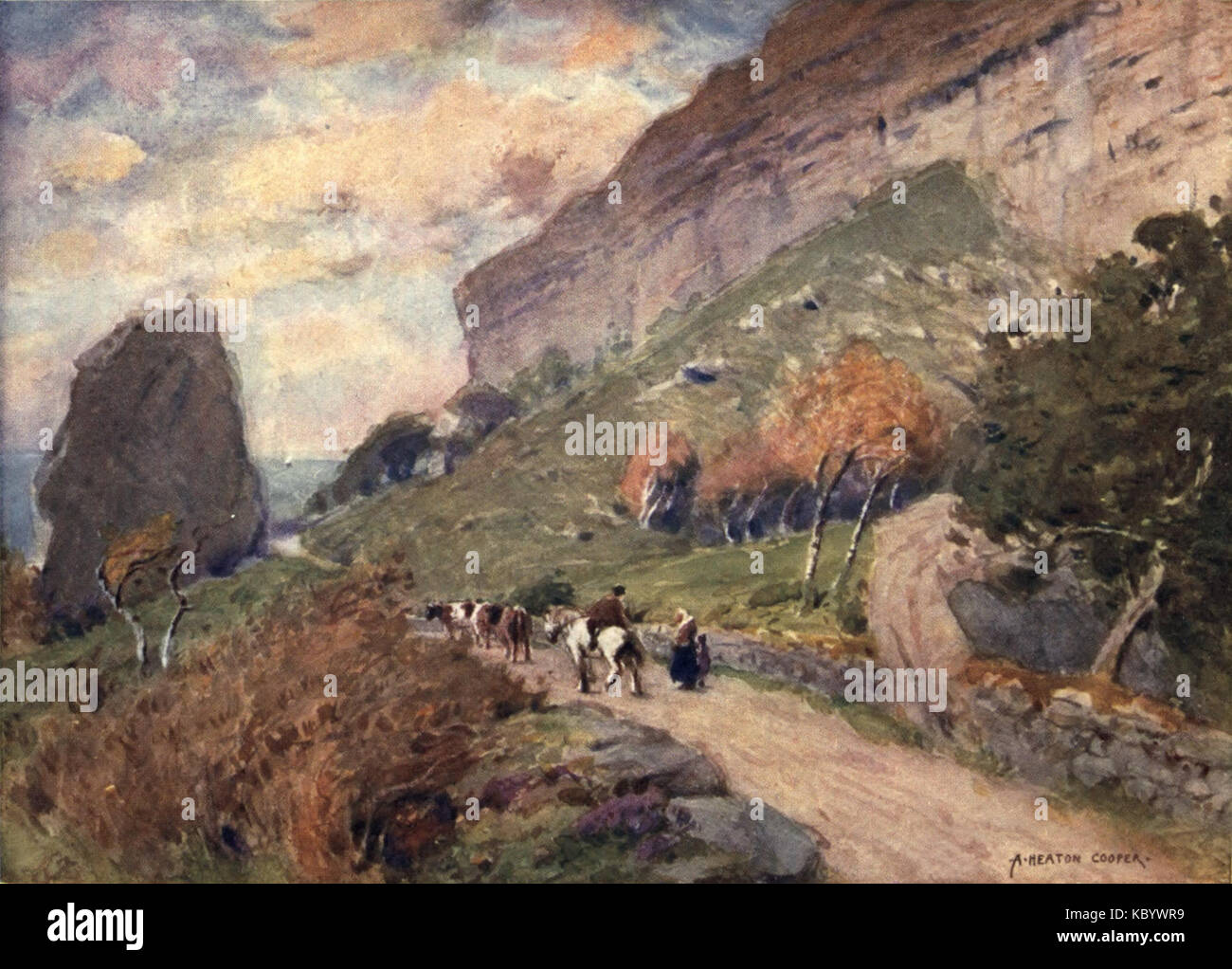 A landscape painting by A. Heaton Cooper depicting the Undercliff area ...