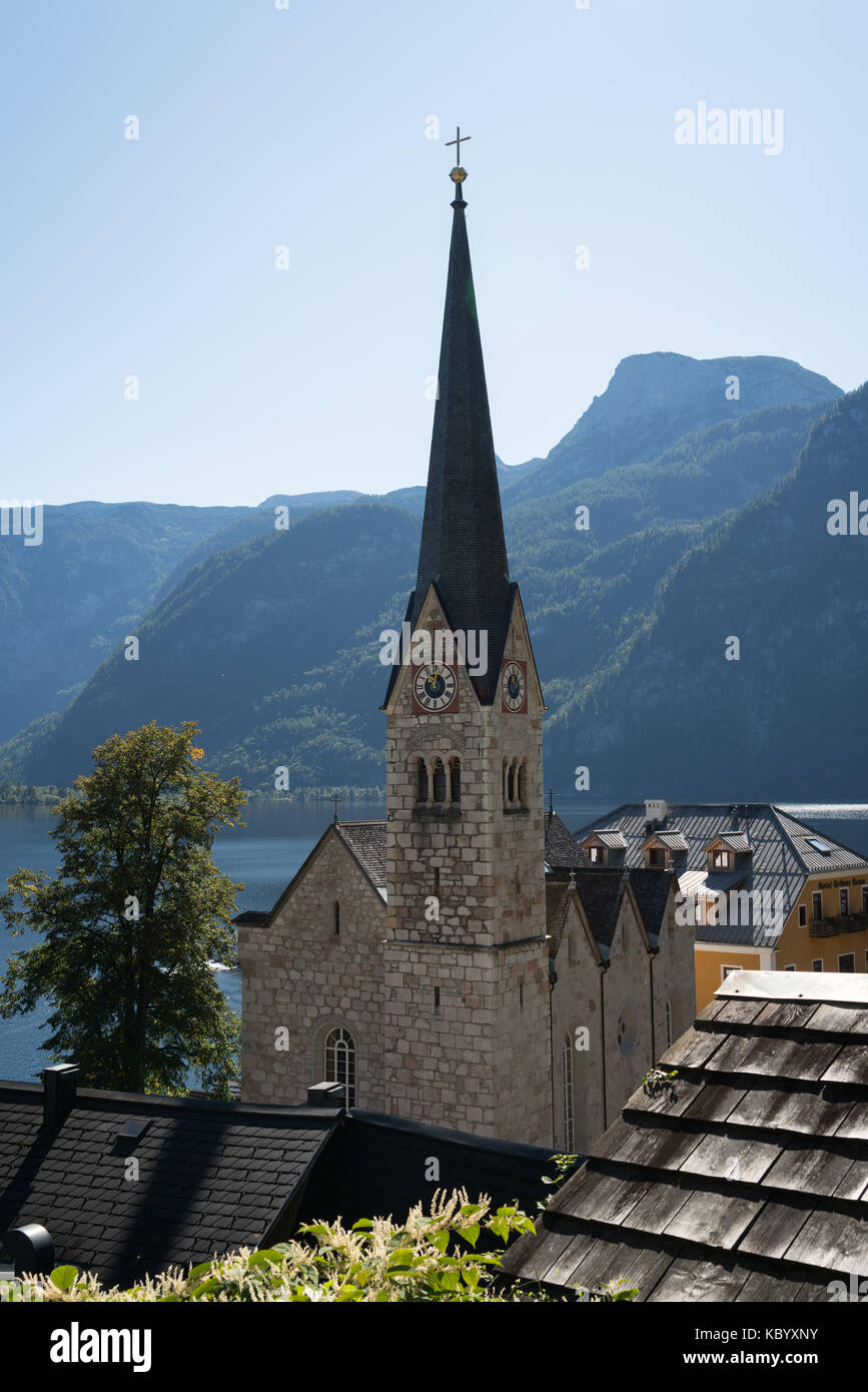 View of the Evangelical Parish Church in Hallstatt Stock Photo - Alamy