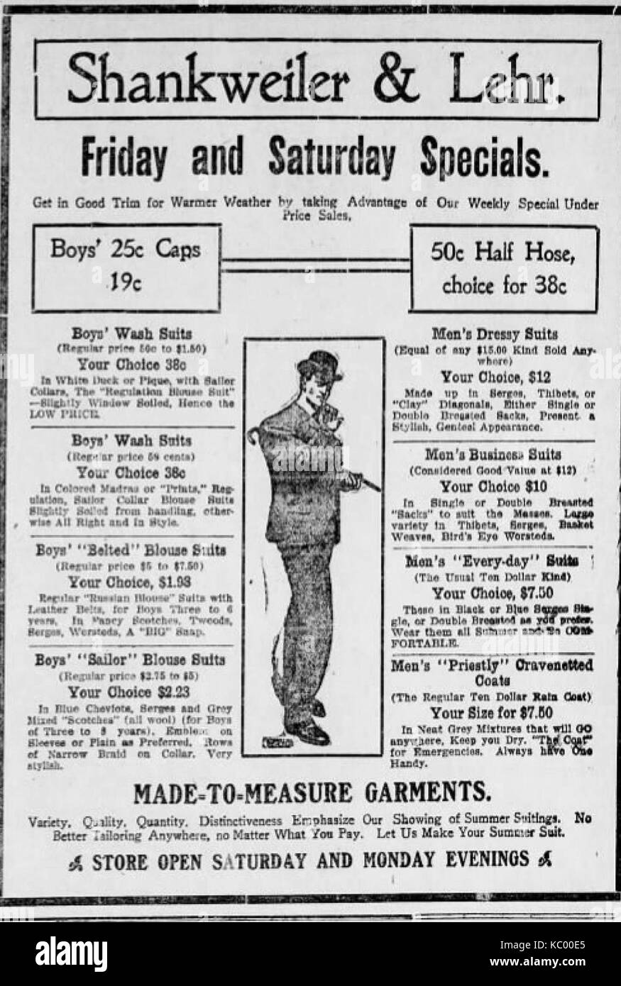 1905 Shankweiler & Lehr Newspaper Ad Allentown PA Stock Photo - Alamy