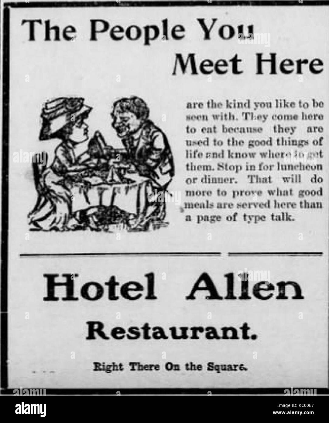 A 1910 newspaper advertisement for Hotel Allen in Allentown ...
