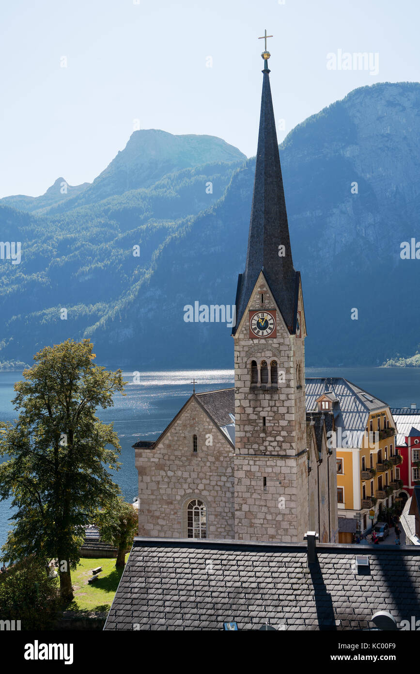 View of the Evangelical Parish Church in Hallstatt Stock Photo - Alamy