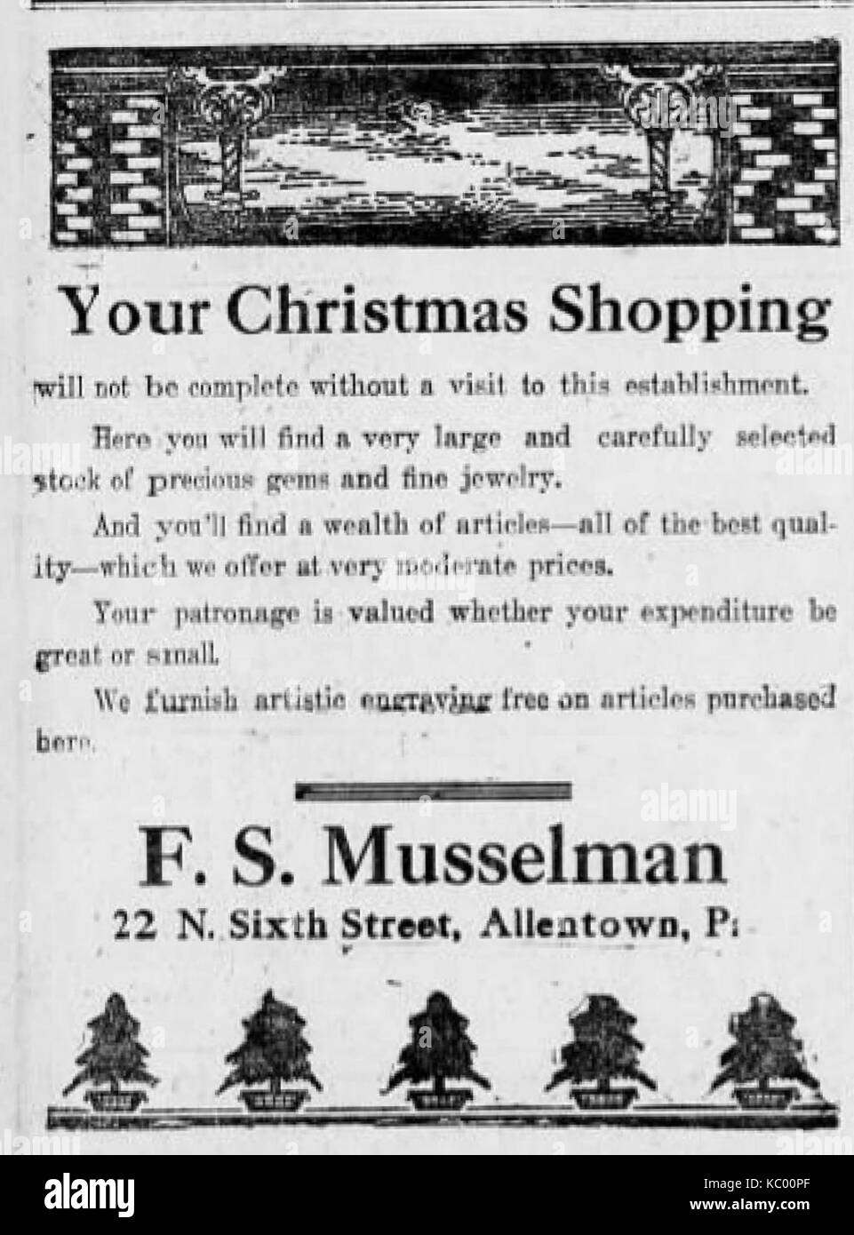 1913 F S Musselman Newspaper Ad Allentown PA Stock Photo - Alamy