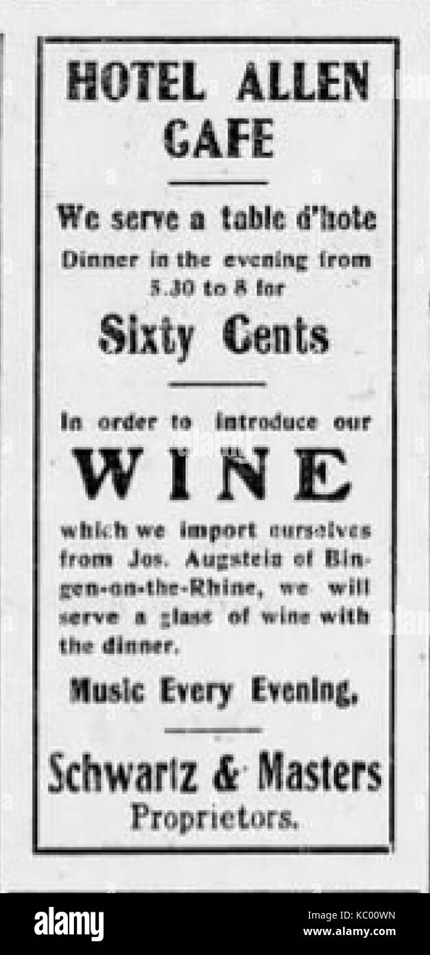 1912 Hotel Allen Newspaper Ad Allentown PA Stock Photo - Alamy