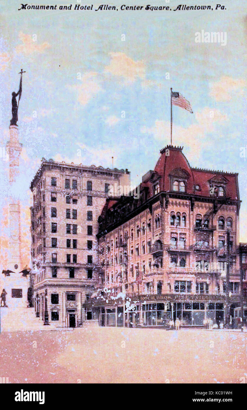 1908 Monument and Hotel Allen Center Square Allentown PA Stock Photo ...