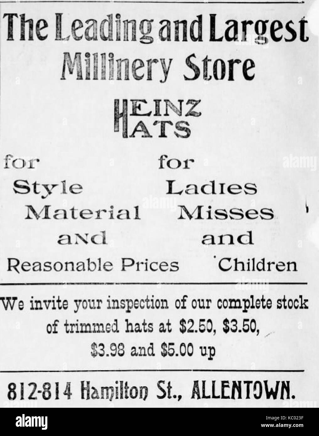 1908 Heinz Store Newspaper Ad Allentown PA Stock Photo - Alamy