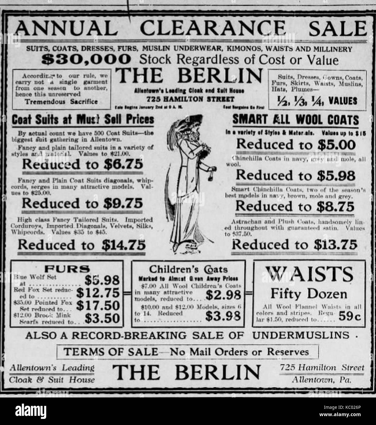 1913 The Berlin Newspaper Ad1 Allentown PA Stock Photo - Alamy