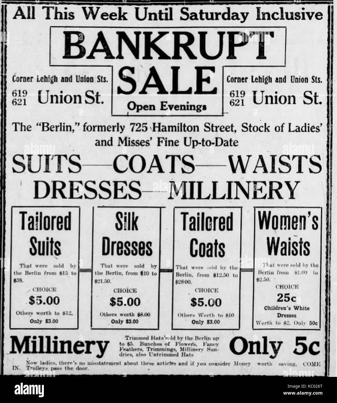 1914 The Berlin Newspaper Ad Allentown PA Stock Photo - Alamy