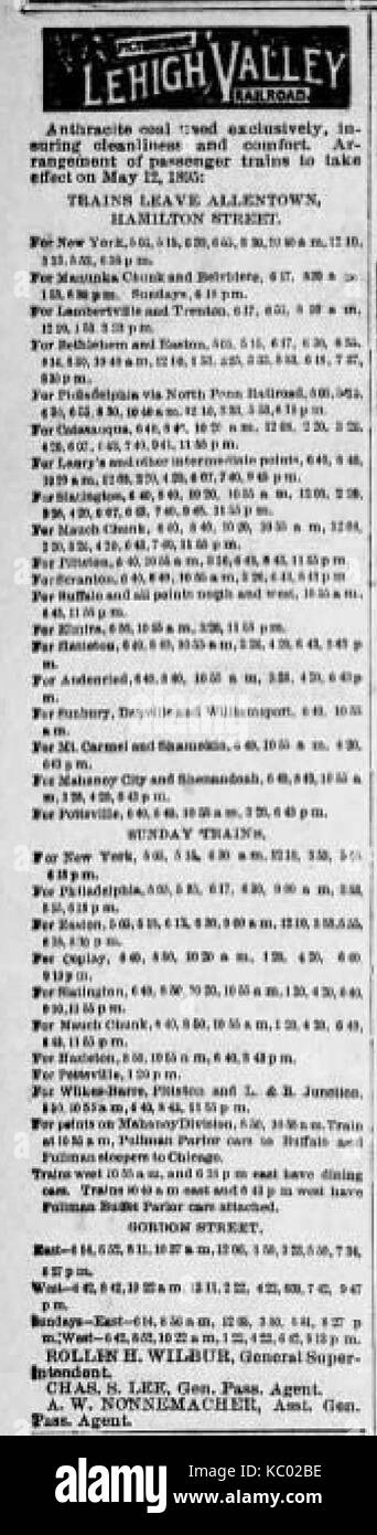 1895 Lehigh Valley Railroad Newspaper Ad Allentown PA Stock Photo - Alamy
