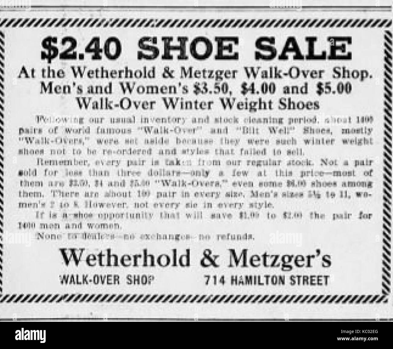 This 1914 advertisement from Wetherhold & Metzger, a business in ...