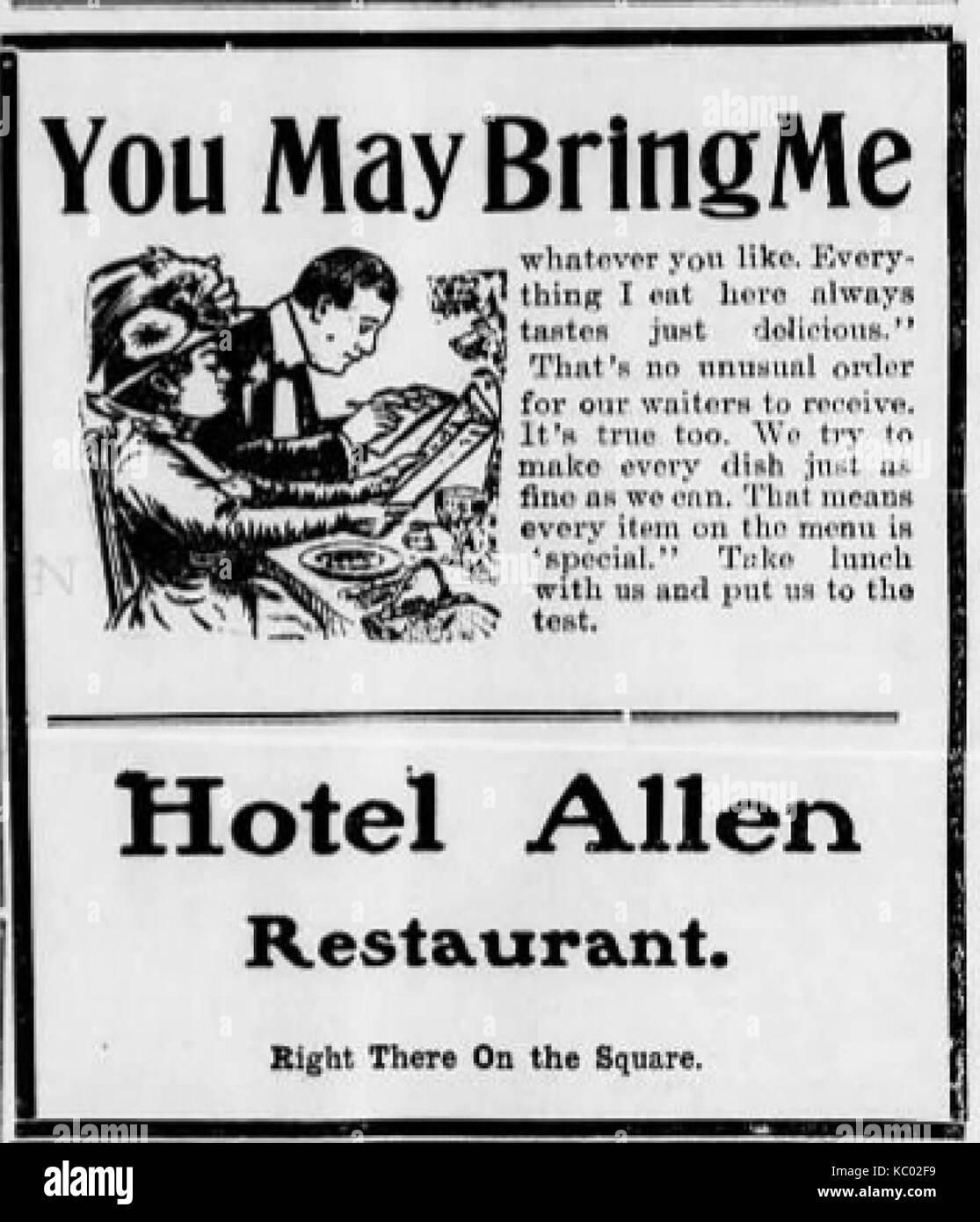 1909 Hotel Allen Newspaper Ad Allentown PA Stock Photo - Alamy
