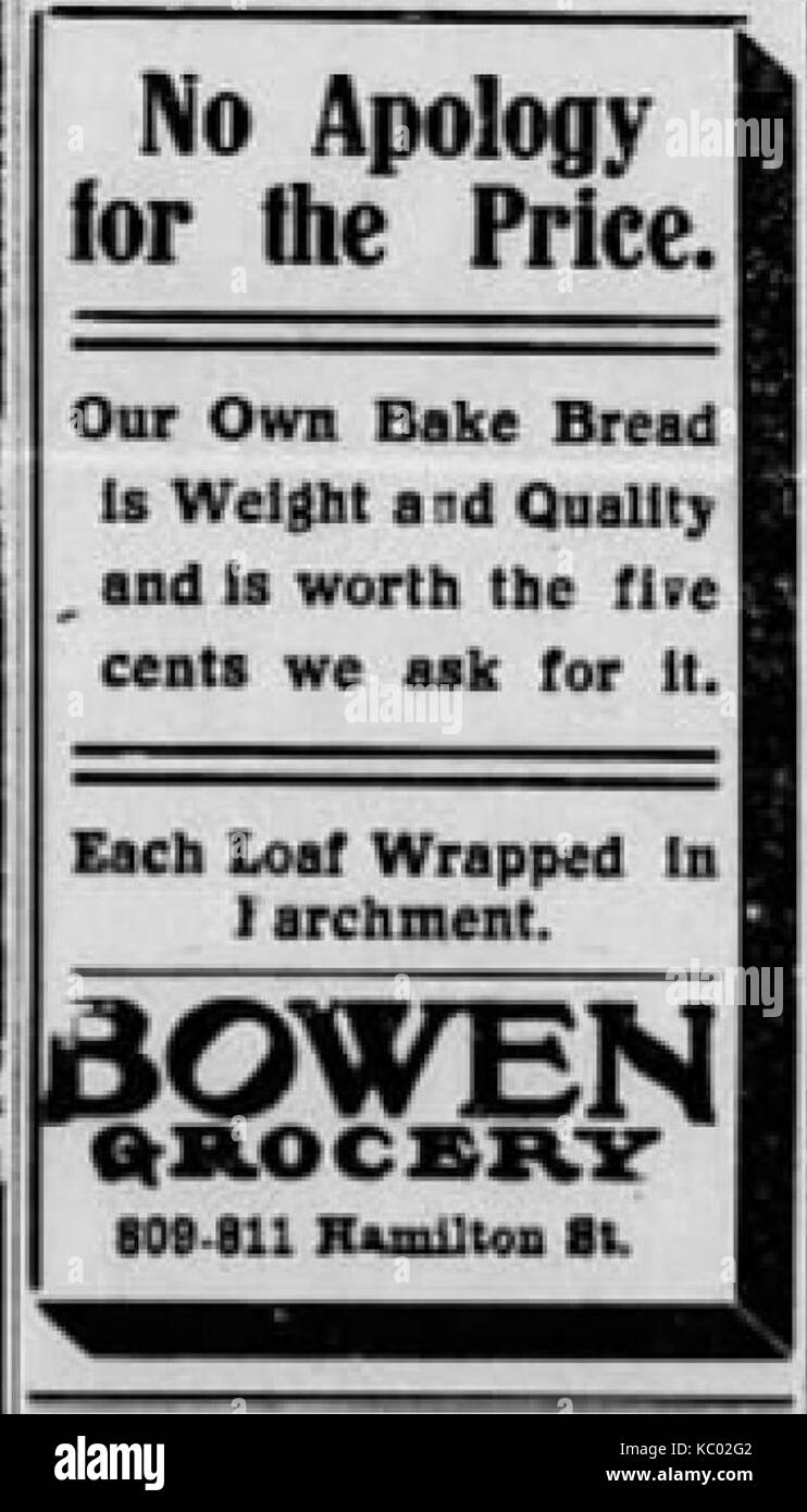 1912 Bowen Grocery Newspaper Ad Allentown PA Stock Photo - Alamy