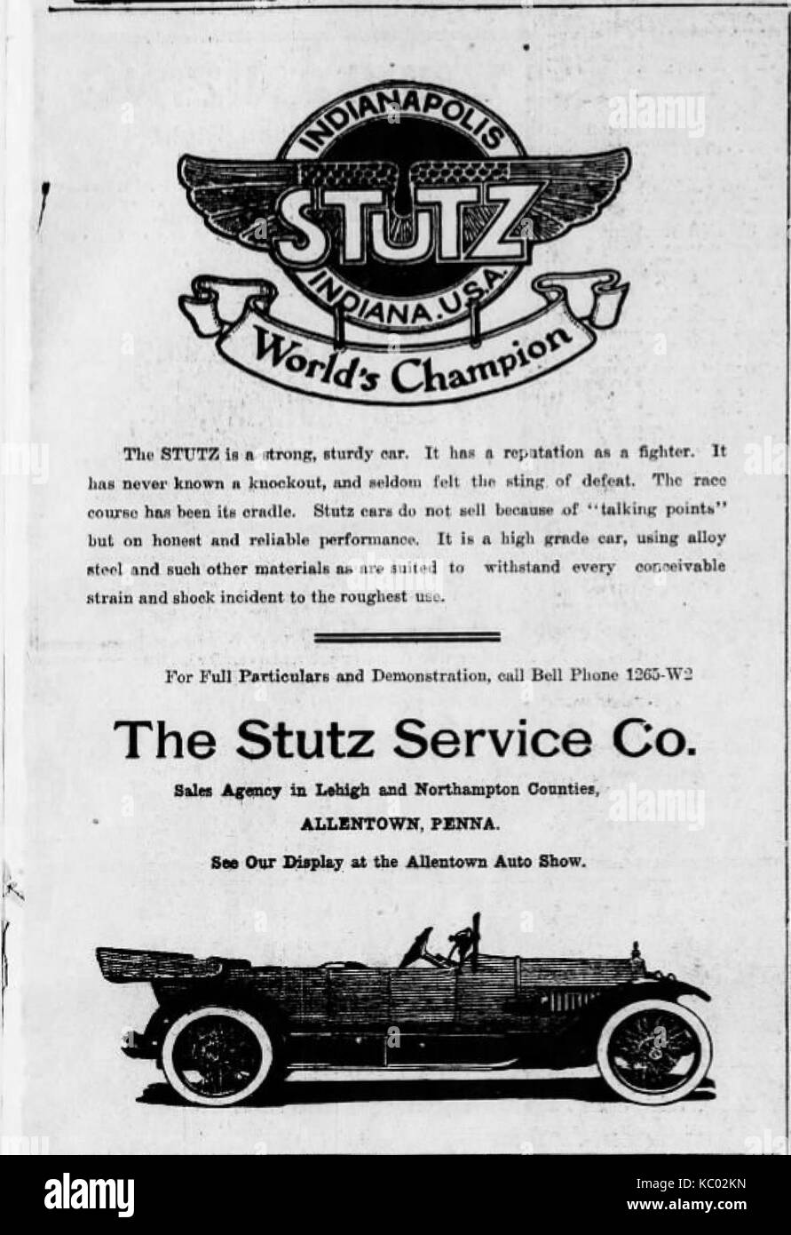 1917 Stutz Service Company Newspaper Ad Allentown PA Stock Photo - Alamy