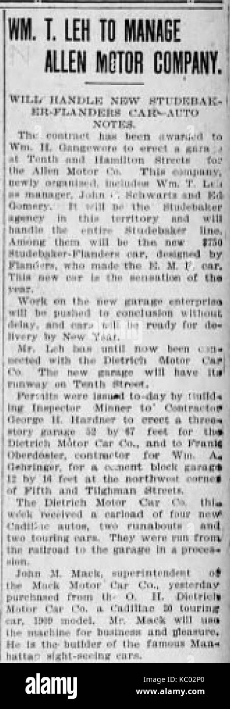 1909 Allen Motor Company Newspaper Ad Allentown PA Stock Photo - Alamy