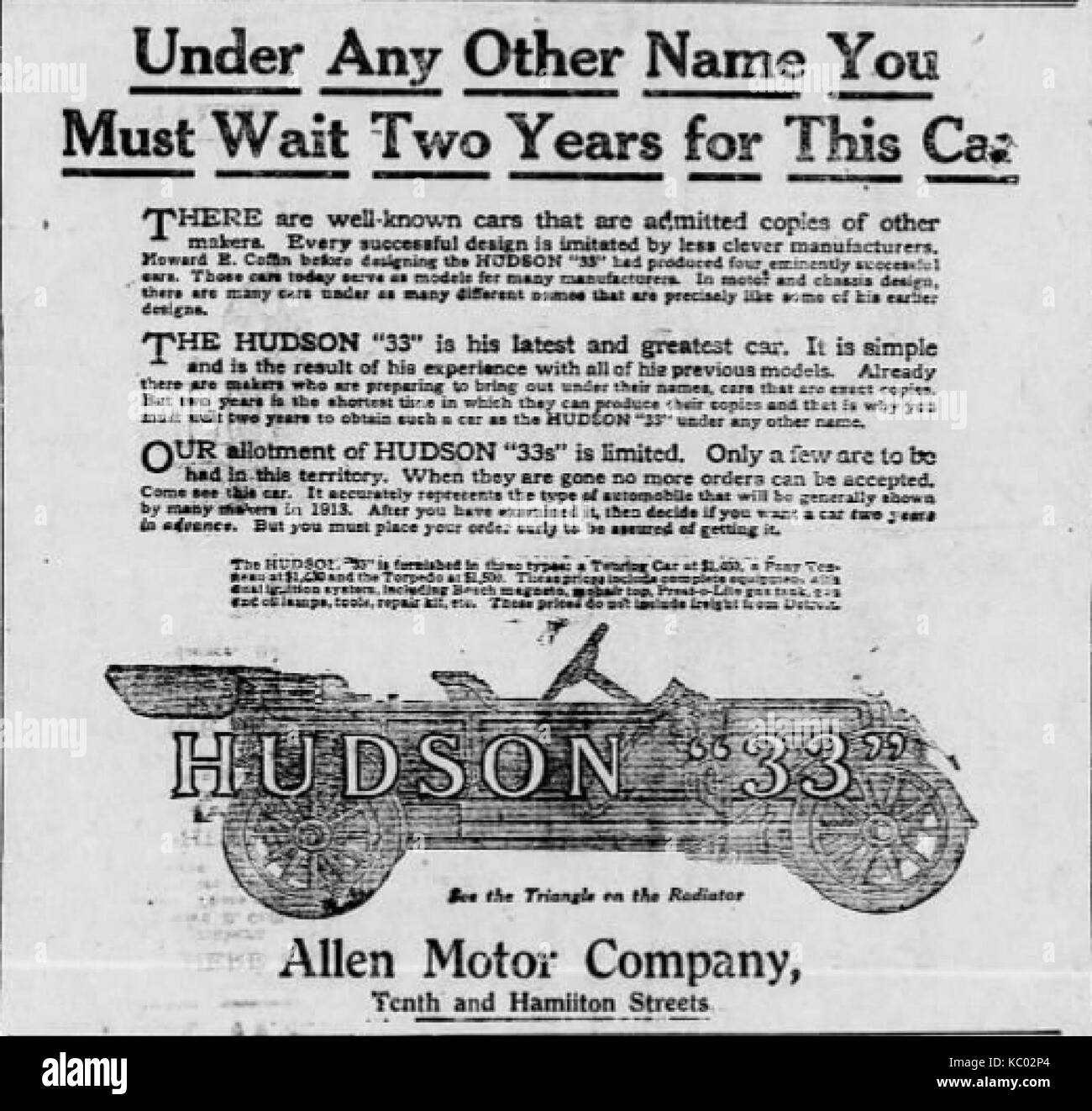 1911 Allen Motor Company Newspaper Ad Allentown PA Stock Photo - Alamy