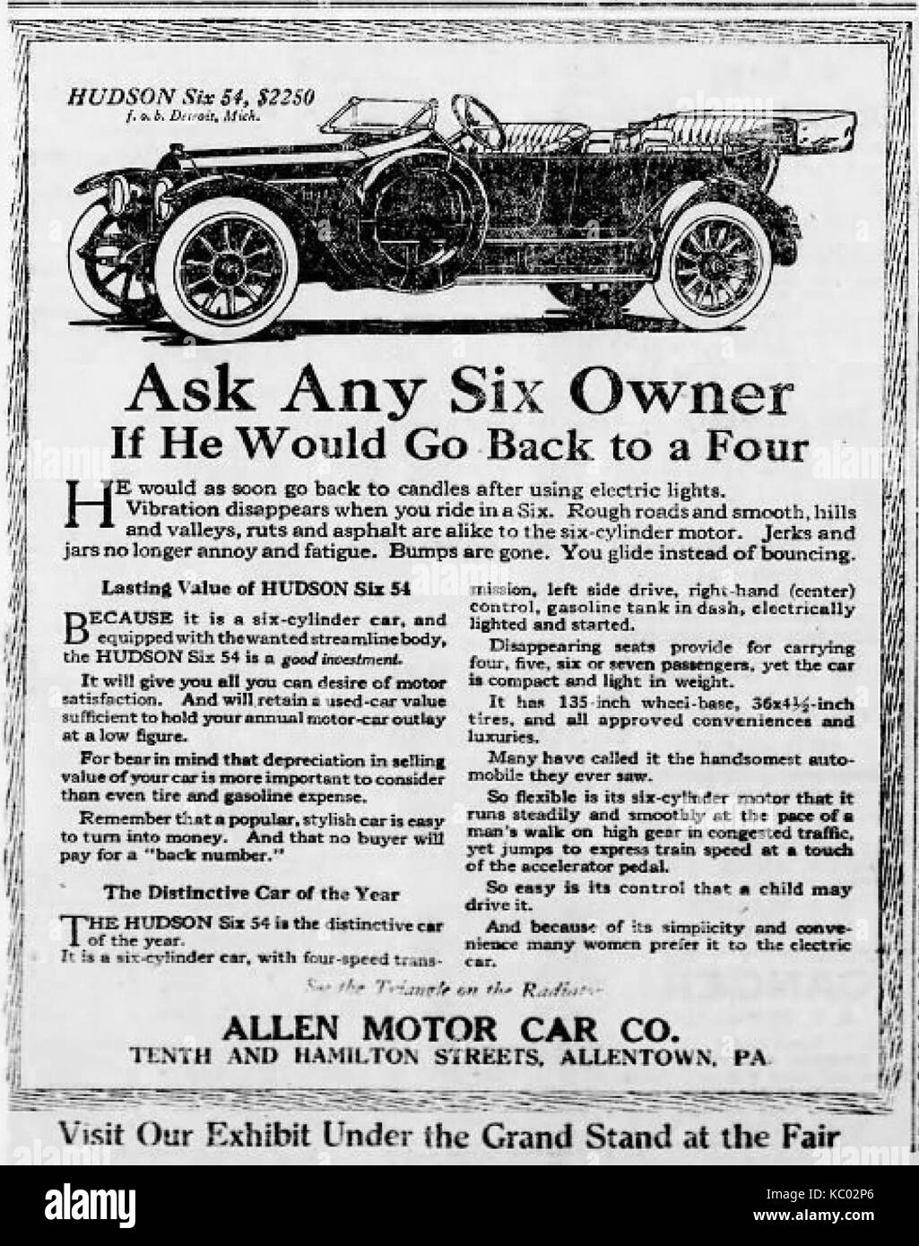 1913 Allen Motor Company Newspaper Ad Allentown PA Stock Photo - Alamy
