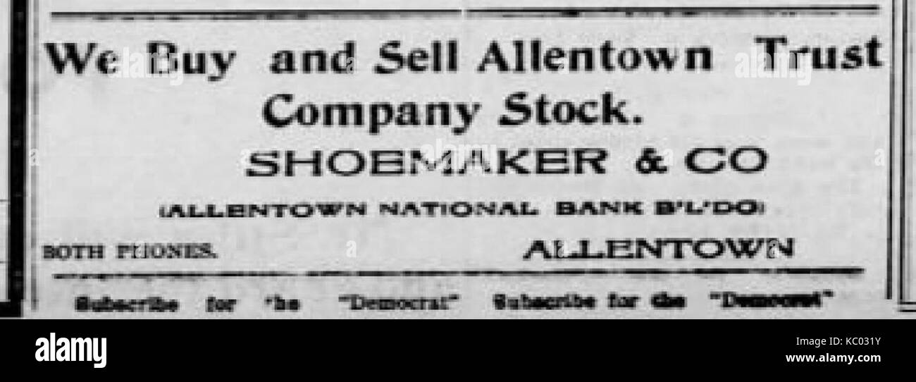 1908 Allentown Trust Company Newspsper Ad Allentown PA Stock Photo - Alamy