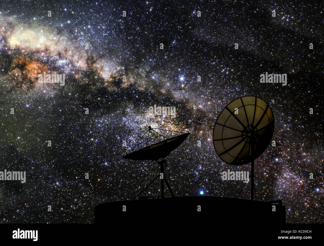two satellite disk in the dark sky and milky way galaxy transmission ...