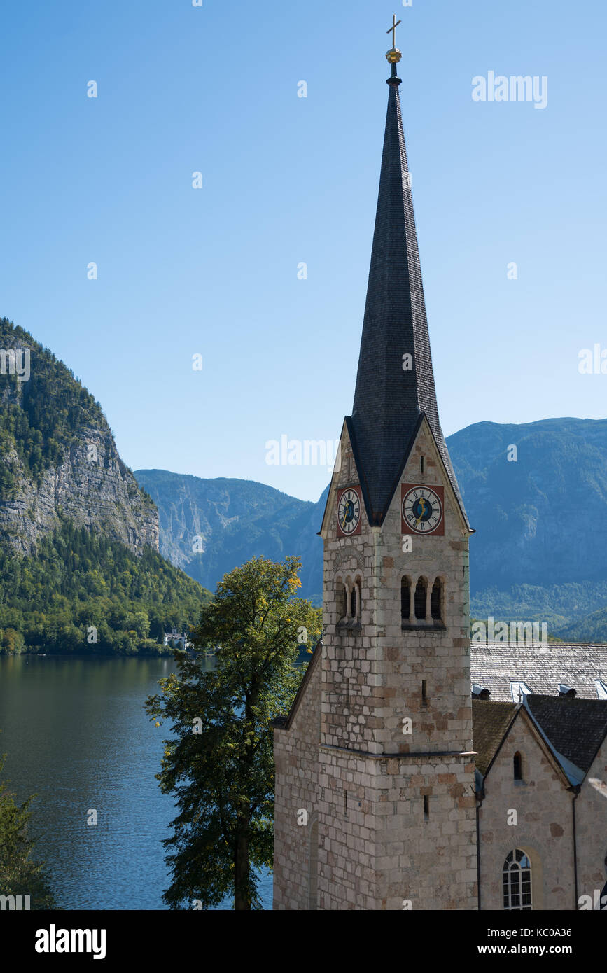 View of the Evangelical Parish Church in Hallstatt Stock Photo - Alamy