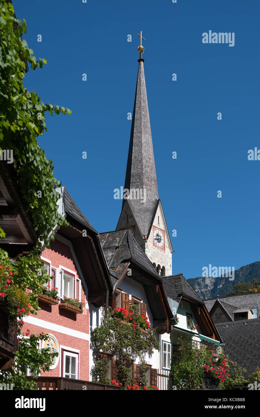 View of the Evangelical Parish Church in Hallstatt Stock Photo - Alamy
