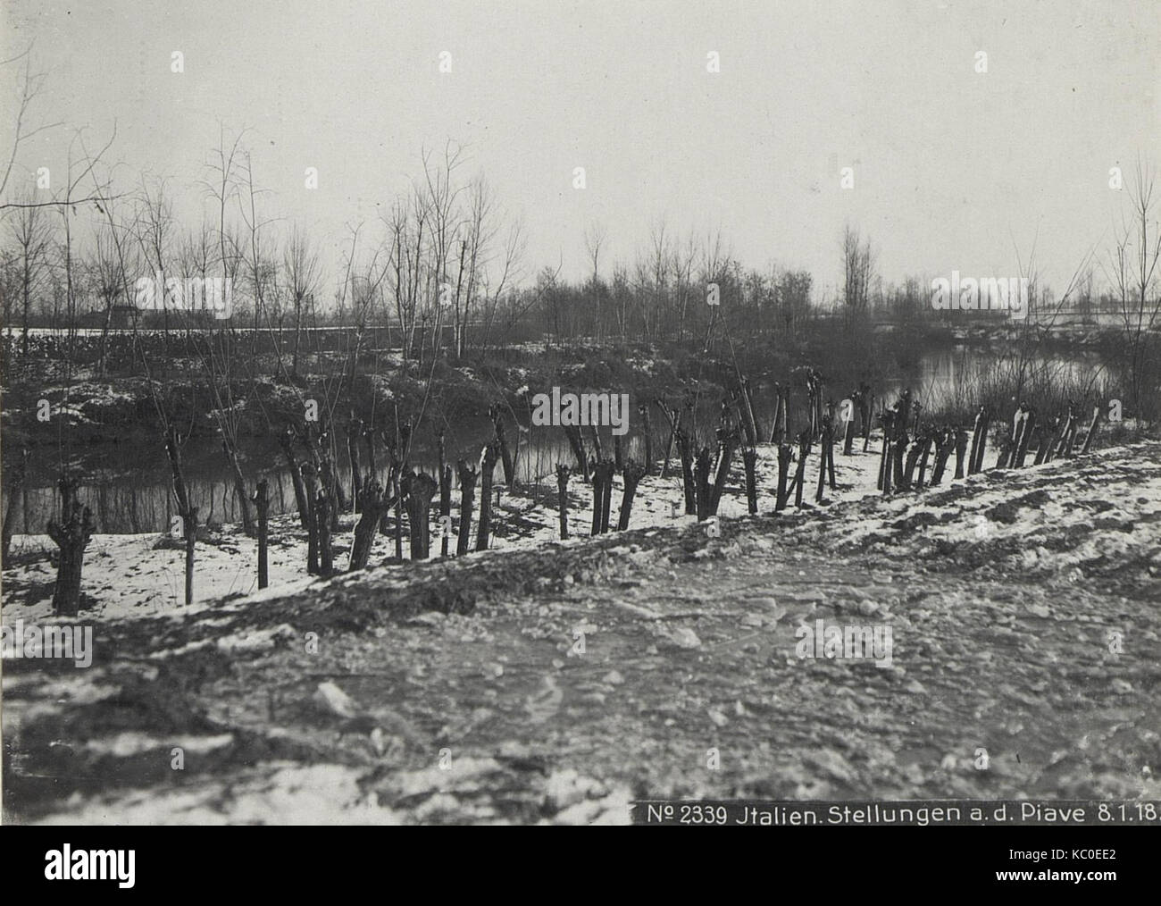 A historical image depicting Italian military positions along the Piave ...