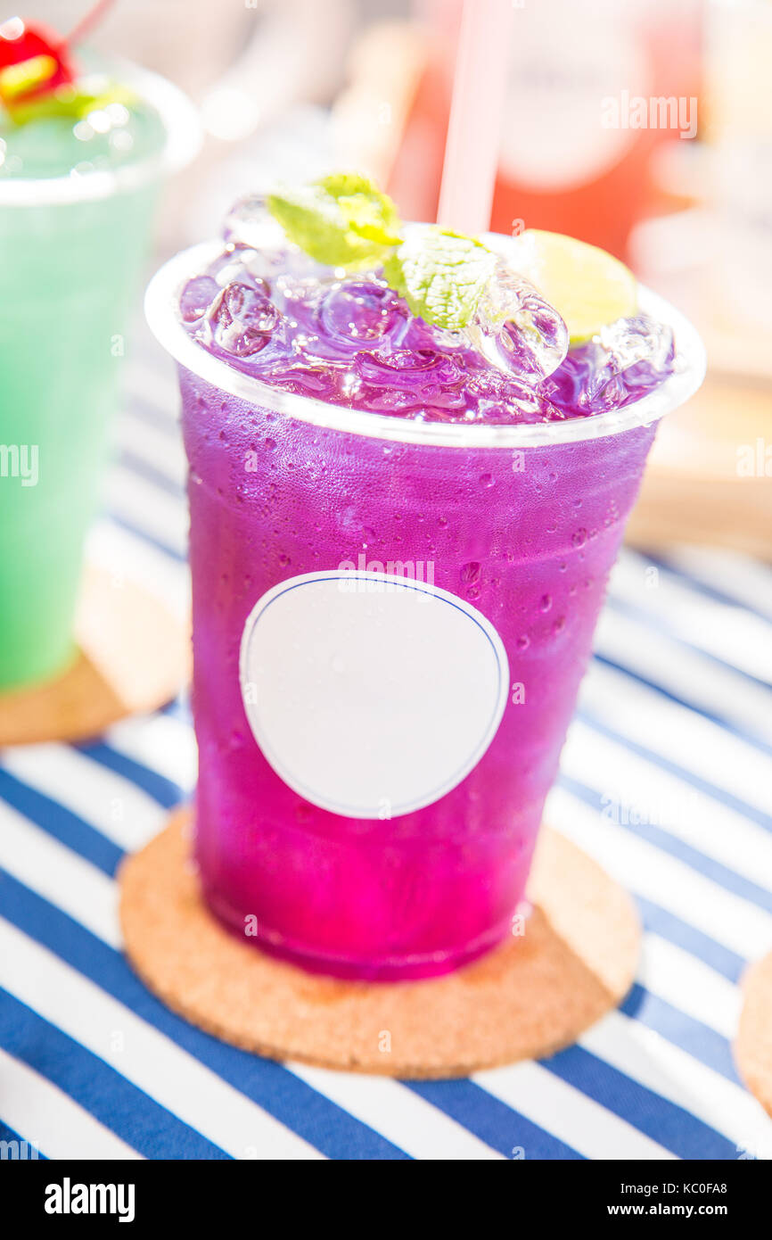 iced minted butterfly pea flower with hint of lime juice, soda drink ...