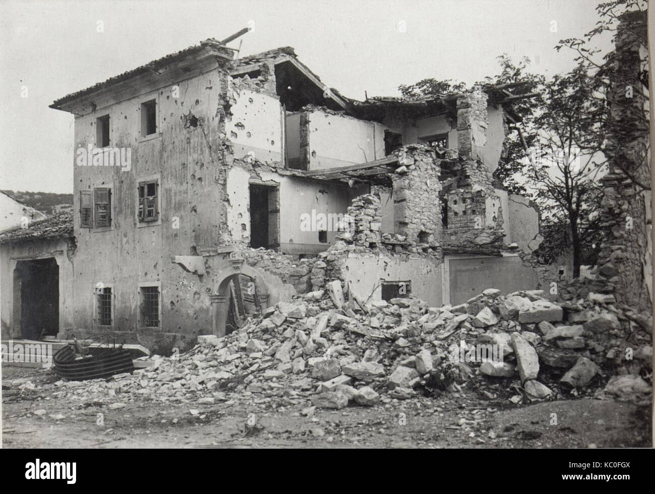 This illustration depicts a destroyed house on the Isonzo Front during ...